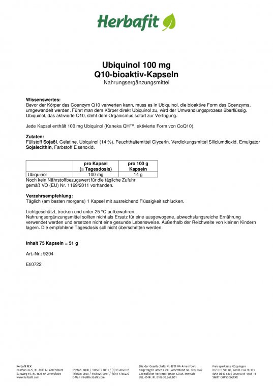 Ubiquinol 100 mg Q10-bioaktiv-Kapseln günstig online kaufen | Herbafit